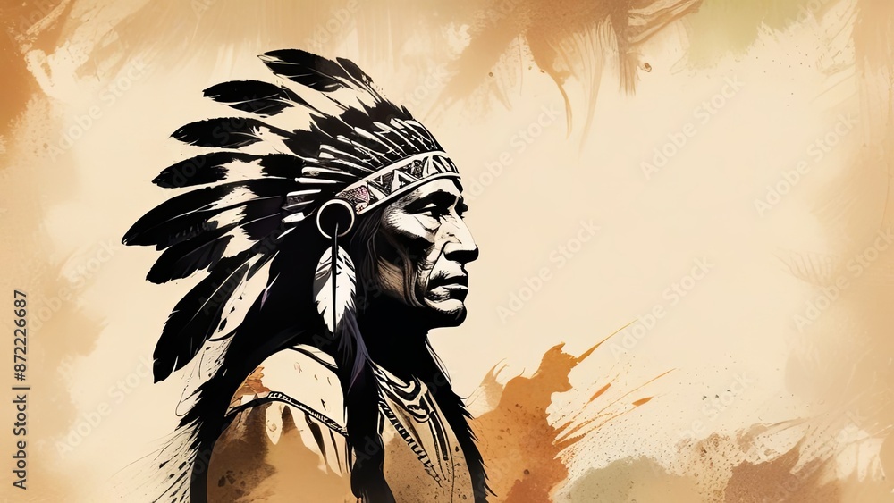 Indigenous People Day horizontal background with a silhouette of Native ...