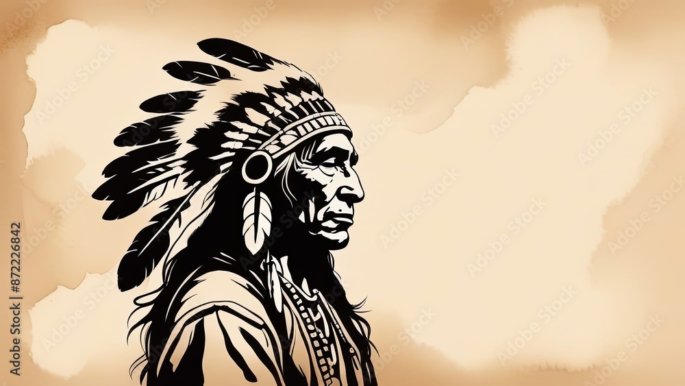 Indigenous People Day horizontal background with a silhouette of Native ...