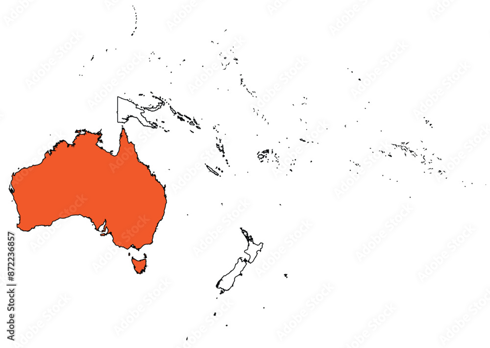 Map of the continent of Oceania Region with country borders. Map of ...