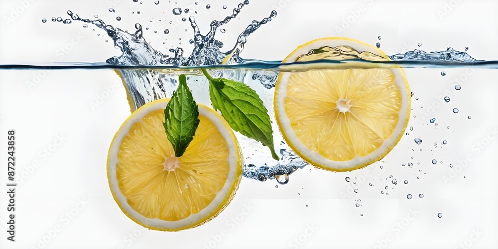 Lemon water splash isolated on a white background. Lemon fruit slice ...