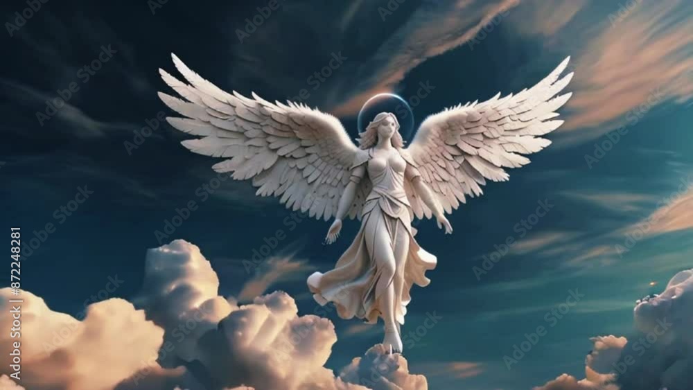 Guardian angel in heaven clouds. Archangel. Heavenly angelic spirit ...