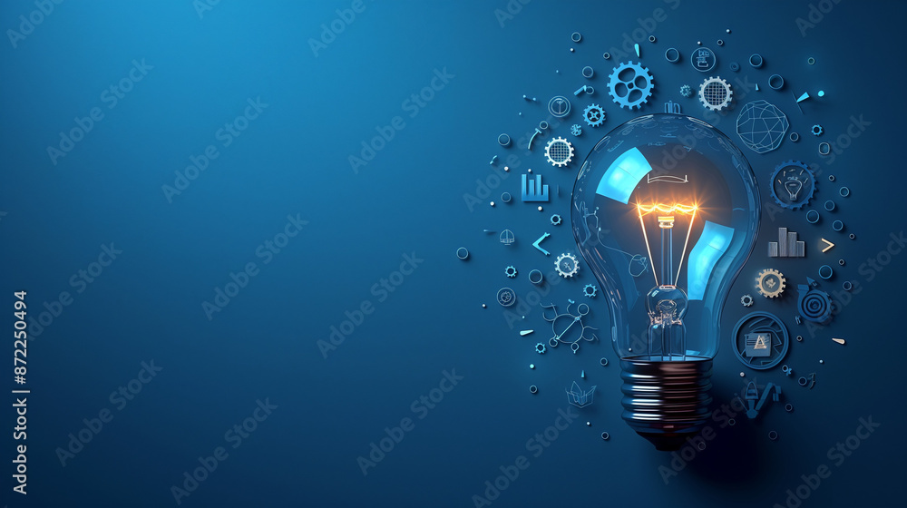 A light bulb to represent innovative ideas, surrounded by small icons ...