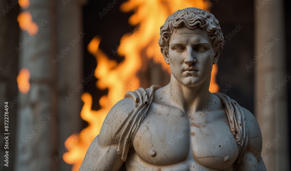 ancient greek marble statue of young man, 25 years old, wearing toga ...