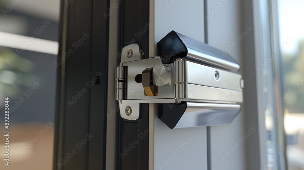 detailed view of an energy-efficient window hinge and lock system ...