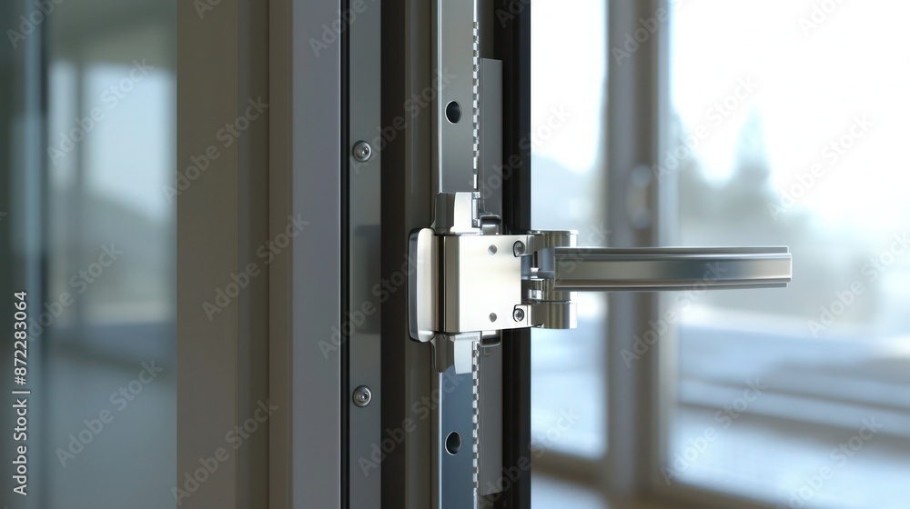 detailed view of an energy-efficient window hinge and lock system ...