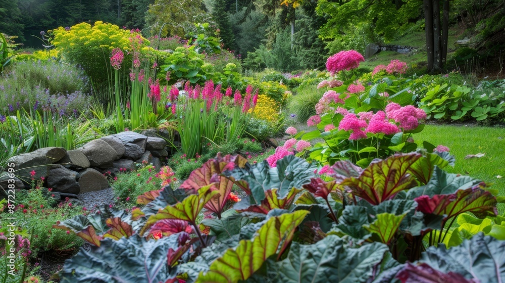 The vibrant pink and purple hues of mountain rhubarb contrast against ...
