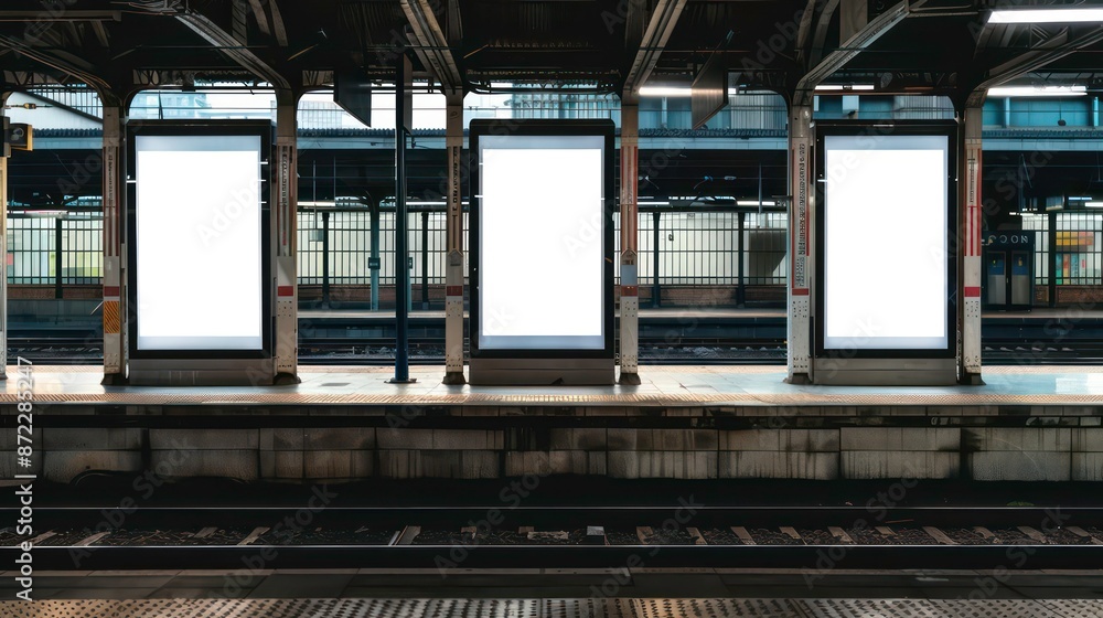 Three portrait empty billboards advertising placeholders are displayed ...