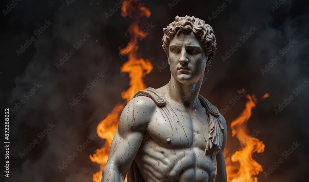 ancient greek marble statue of young man, 25 years old, wearing toga ...