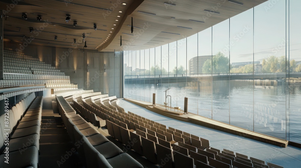 riverfront concert hall with energy-efficient windows that provide ...