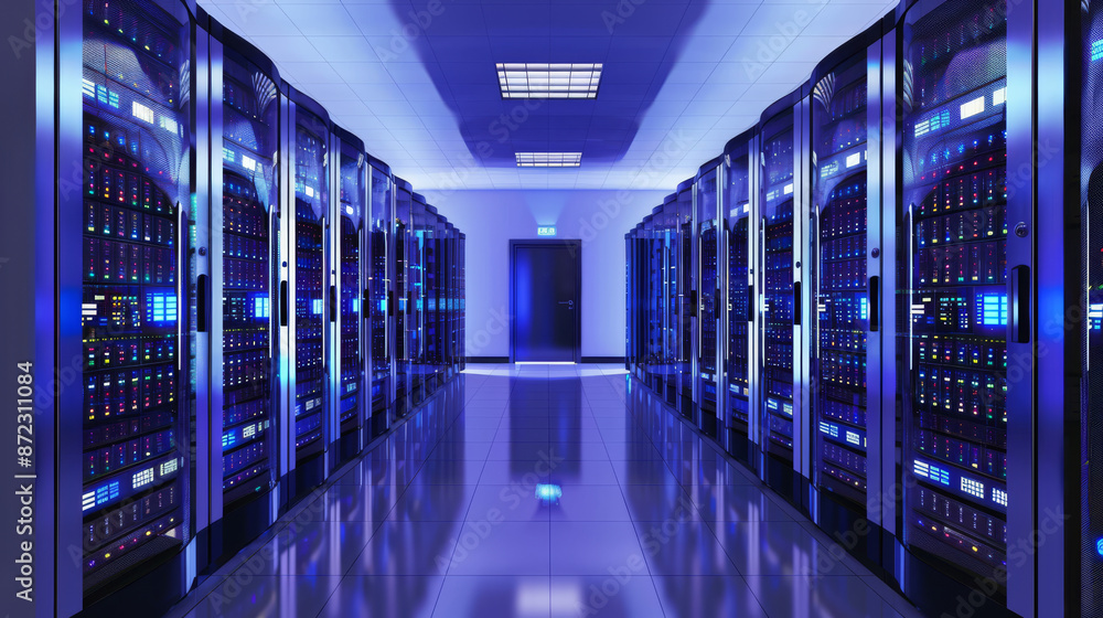 Servers are stored in a data center or server room. These servers store ...