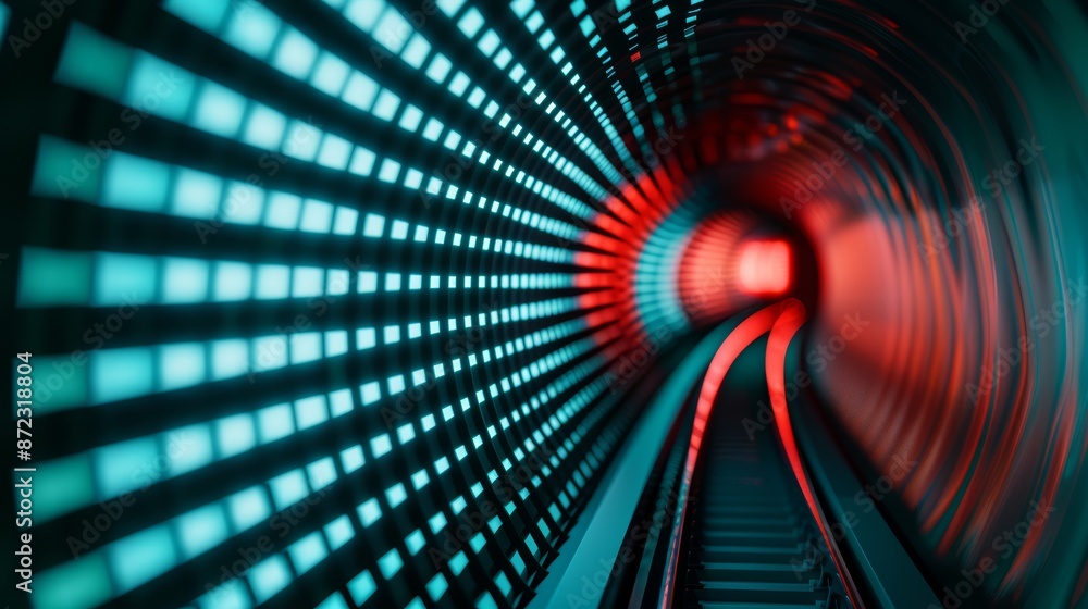 Underground subway with sci-fi holograms, dark shadows, futuristic ...