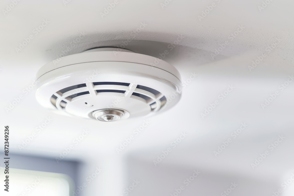 Modern smoke detector installed in an office ceiling, highlighting ...