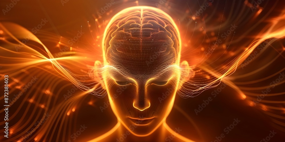 Depiction of electromagnetic waves around human head symbolizing health ...