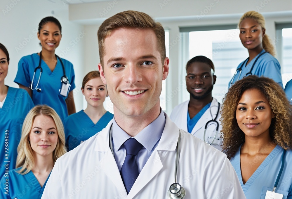 Collaborative healthcare team standing together in unity and diversity ...