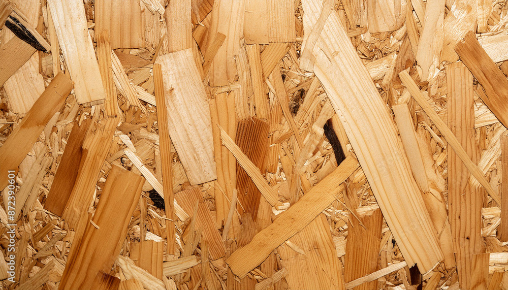 OSB boards are made of brown wood chips sanded into a wooden background ...