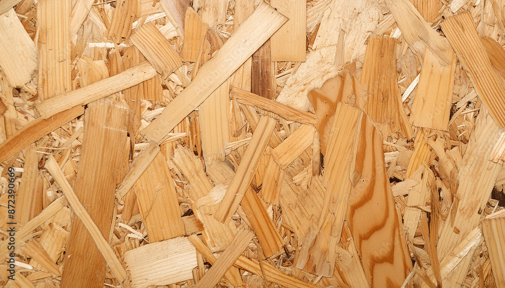 OSB boards are made of brown wood chips sanded into a wooden background ...