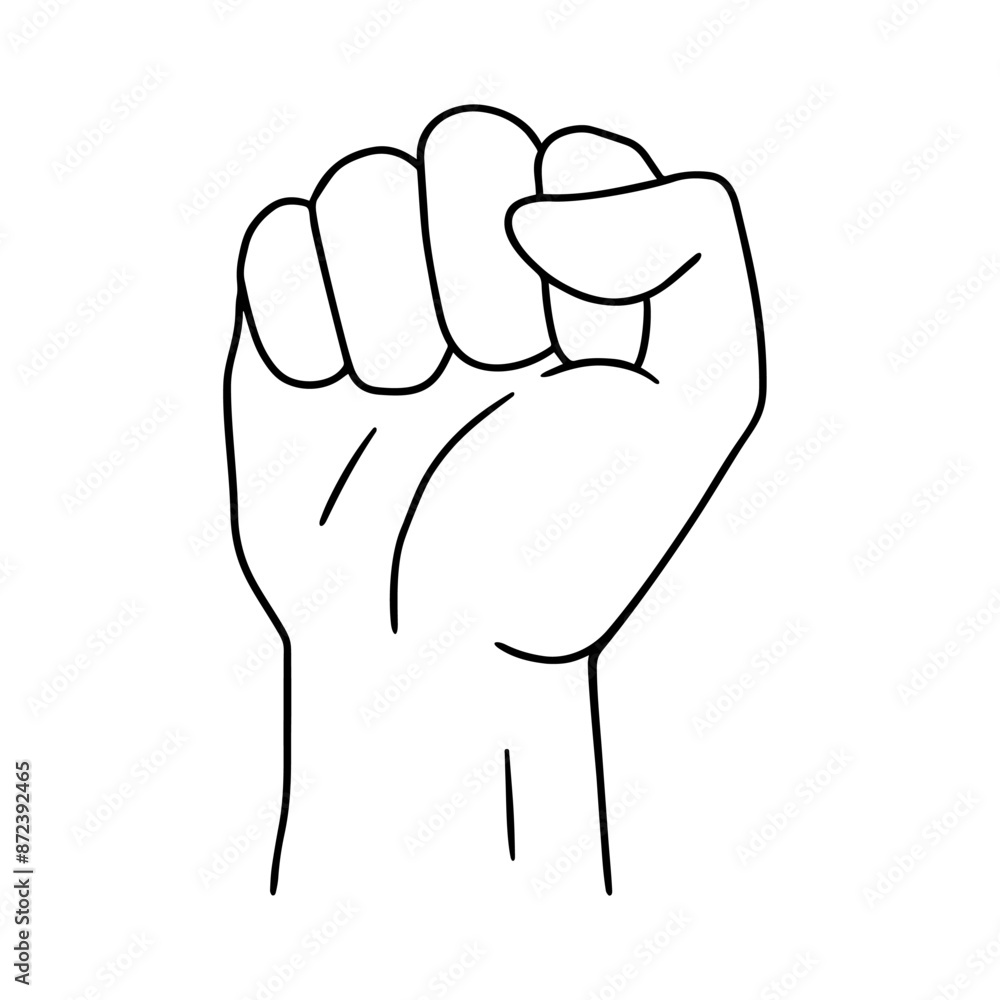Raised fist line art vector illustration, clenched fist hand sign, fist ...