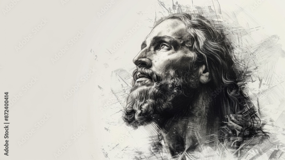 Sketch of Jesus Christ on white background with copy space Stock Photo ...