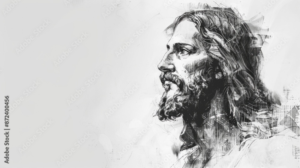 Sketch of Jesus Christ on white background with copy space Stock Photo ...