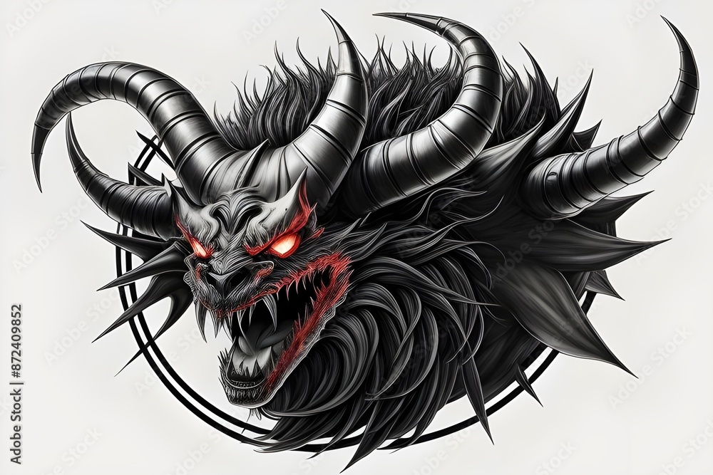 an illustration of an evil devil head, satan, lucifer, halloween ...