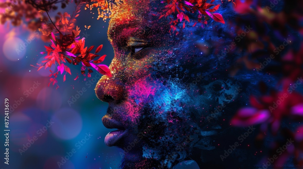 Digital art portrait of a skin walker, mystical void with neon vibrancy ...