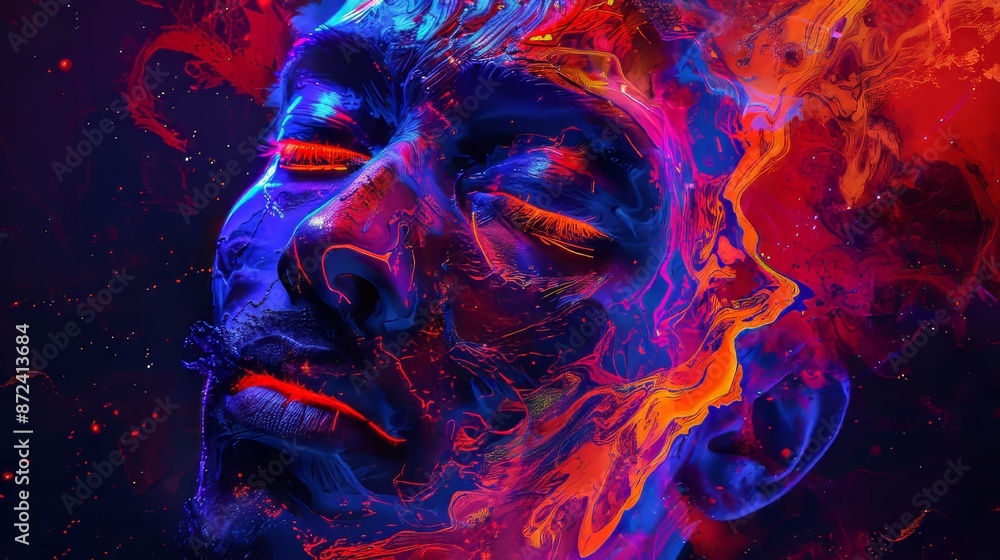 Digital art portrait of a skin walker, mystical void with neon vibrancy ...