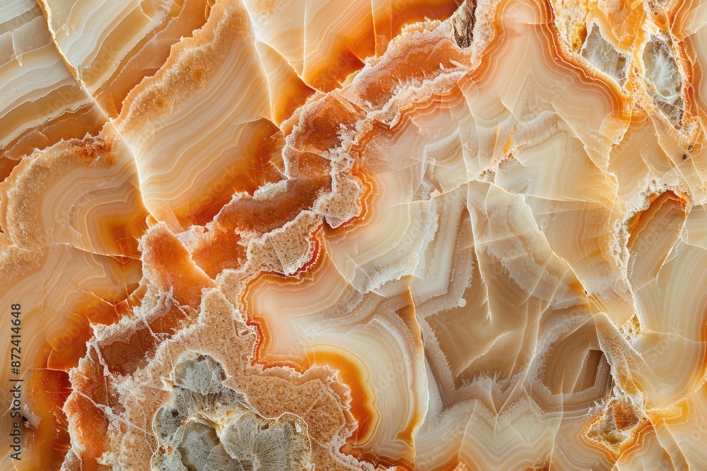 A large piece of orange and brown stone with a pattern of ridges and ...