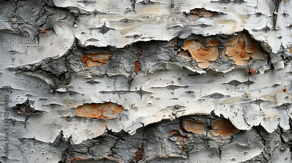 Detailed photograph of birch tree bark with its distinctive white and ...