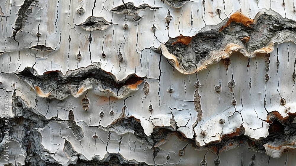 Detailed photograph of birch tree bark with its distinctive white and ...
