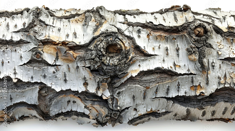 Detailed photograph of birch tree bark with its distinctive white and ...