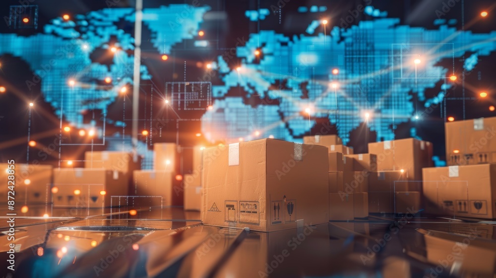 Logistics international delivery concept, World map with logistic ...