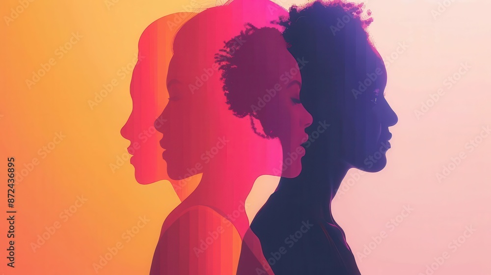 diverse silhouettes in profile overlapping contours minimalist style ...