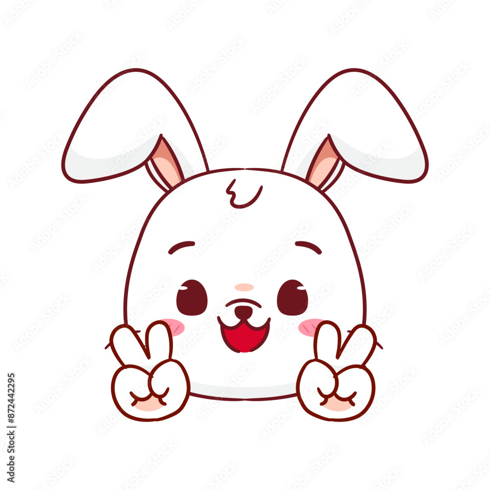 Cute Rabbit Poses Peace Hand Sign Gesture Cartoon Character. Adorable ...