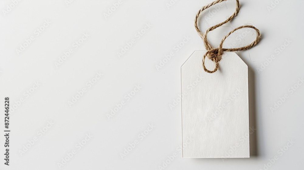 blank white price tag with rope or label with thread on isolated white ...