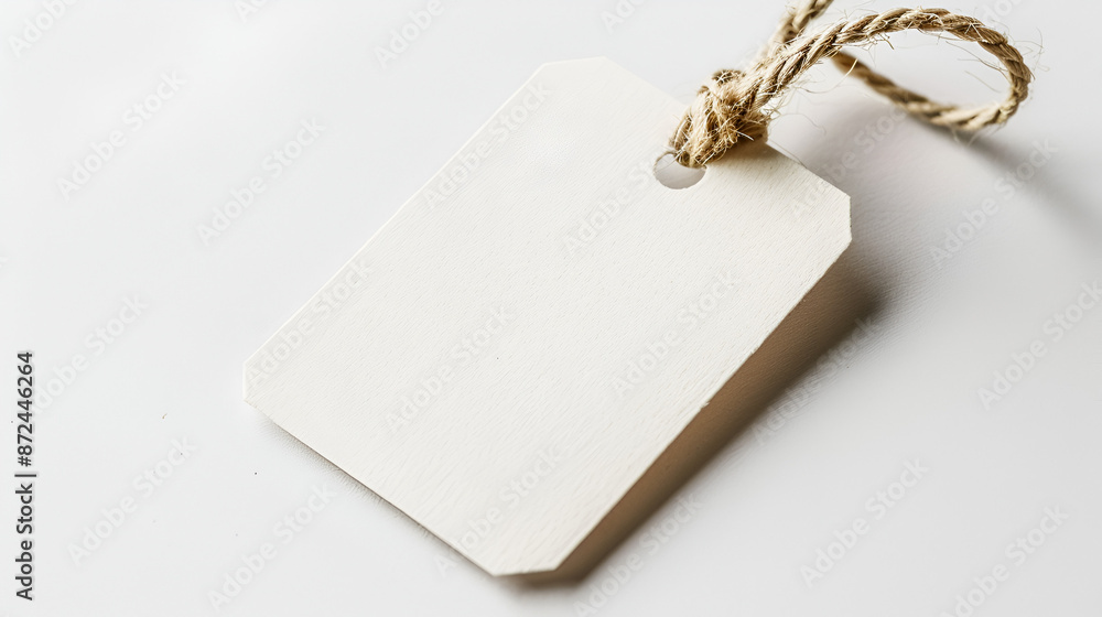 blank white price tag with rope or label with thread on isolated white ...