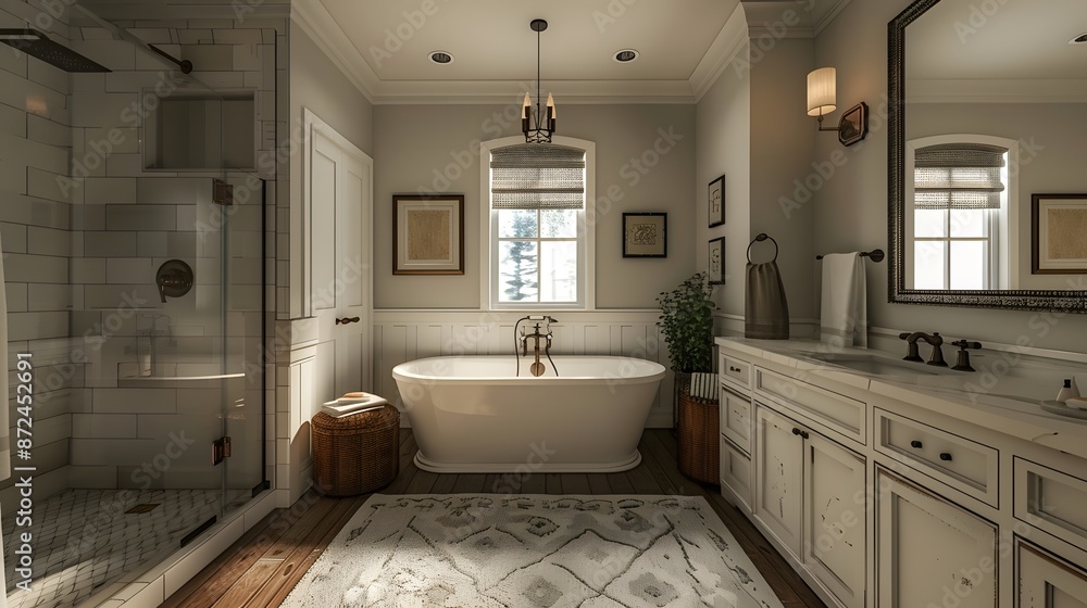 Transitional Bathroom: Description: A blend of traditional and modern ...