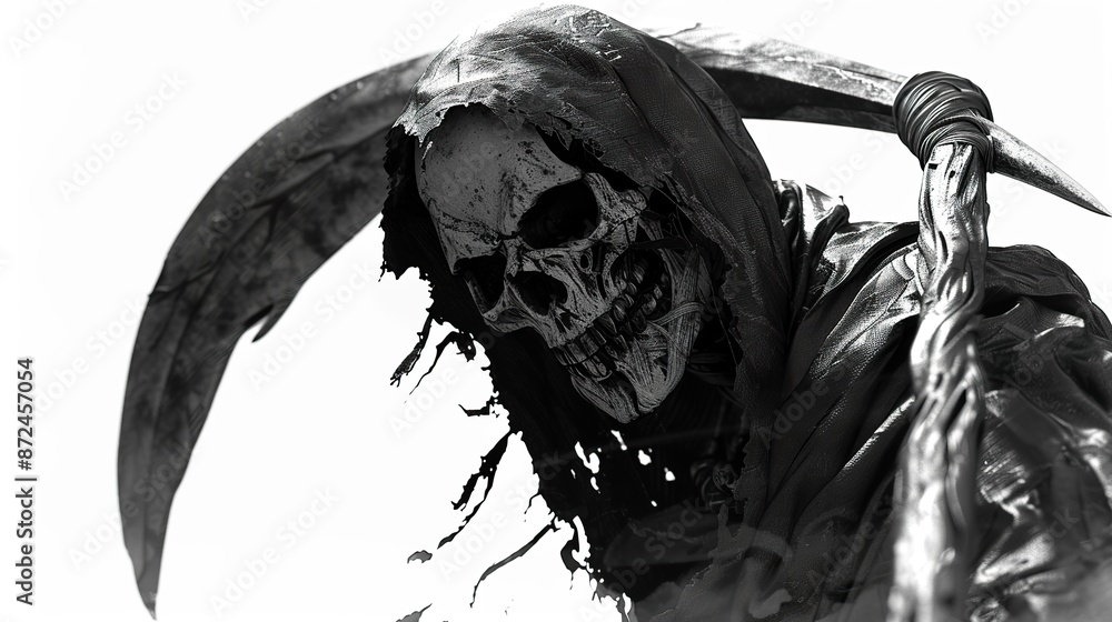 Realistic drawing of death with scythe in black and white unreal ...