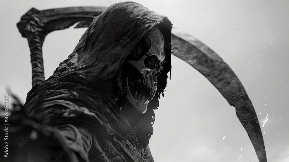 Realistic drawing of death with scythe in black and white unreal ...