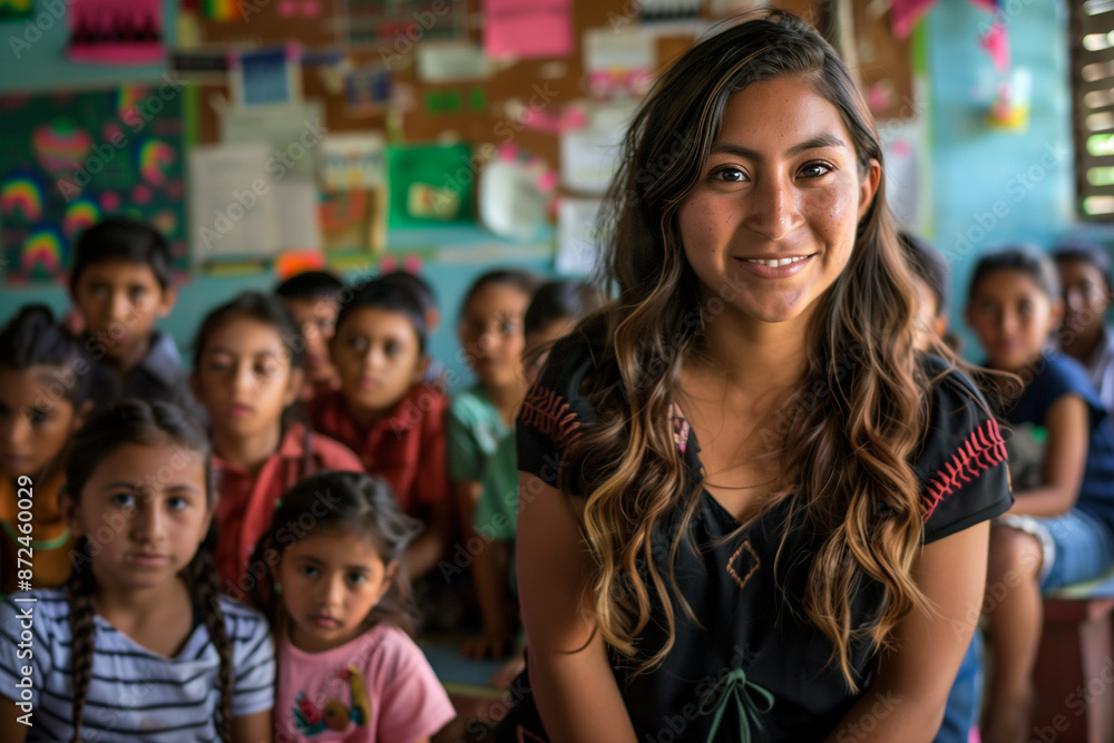 Photography of mexican school classroom scene with children in ...