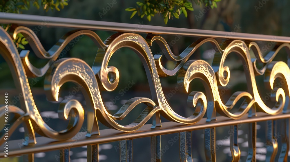 decorative metal fence with panels that mimic the flow of a river, each ...