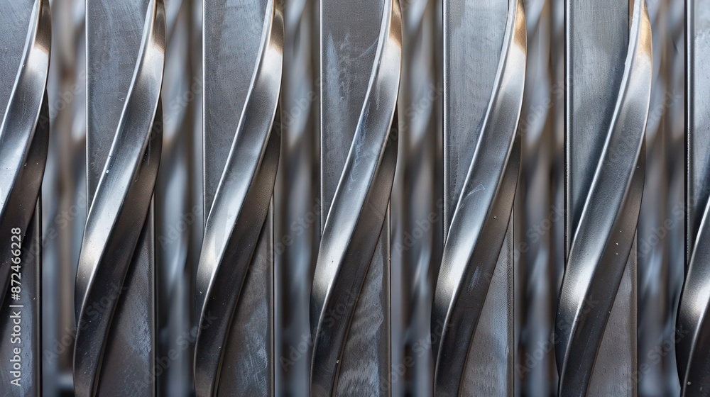 fence with vertical metal slats that twist slightly as they rise ...