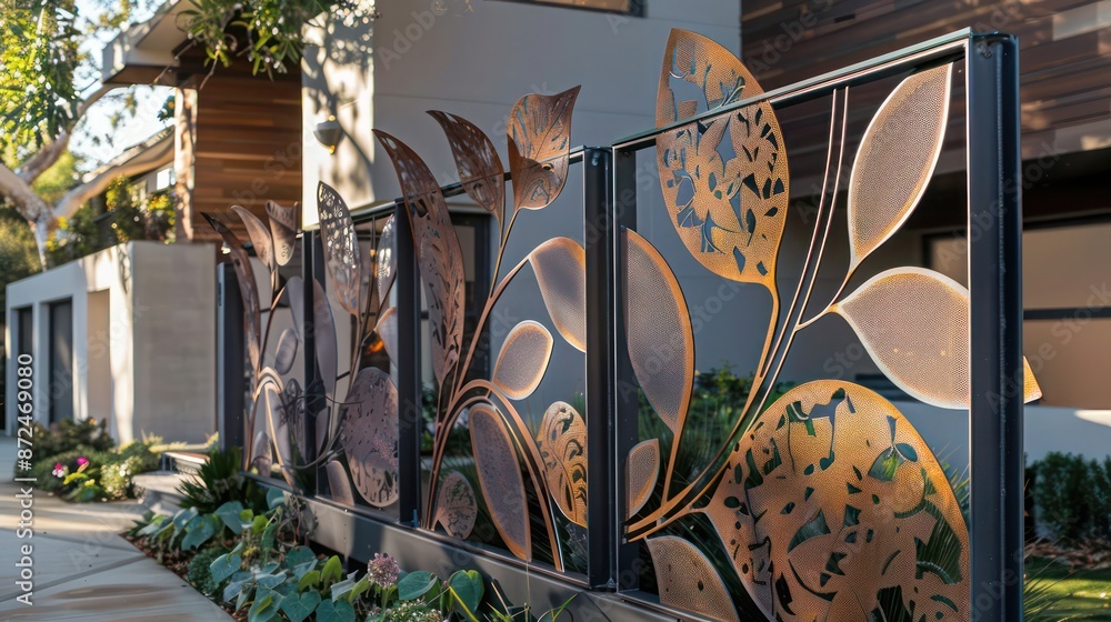 robust metal fence with panels designed to look like oversized ...