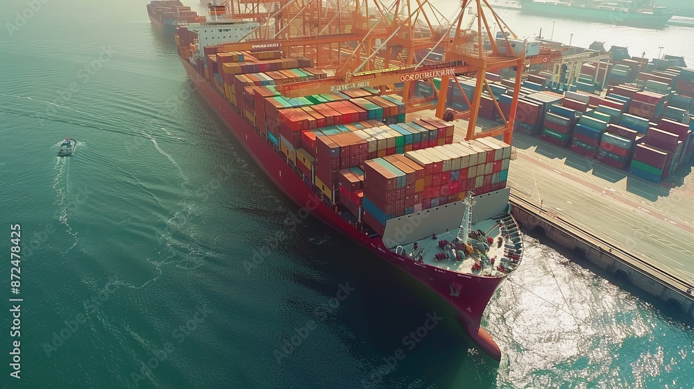 container ship docked at port , container terminal , cargo ship loading ...