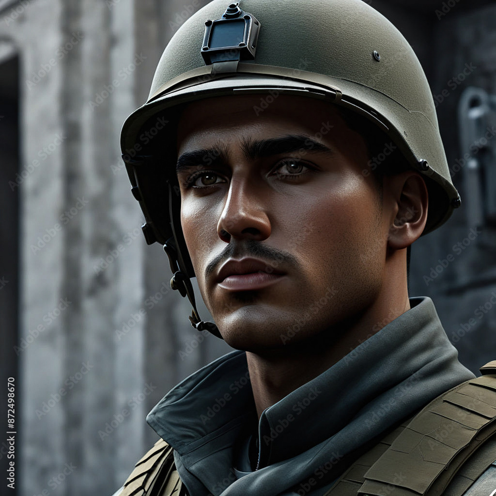 Fake soldier created by CGI AI, army, military conflict, war weapon ...