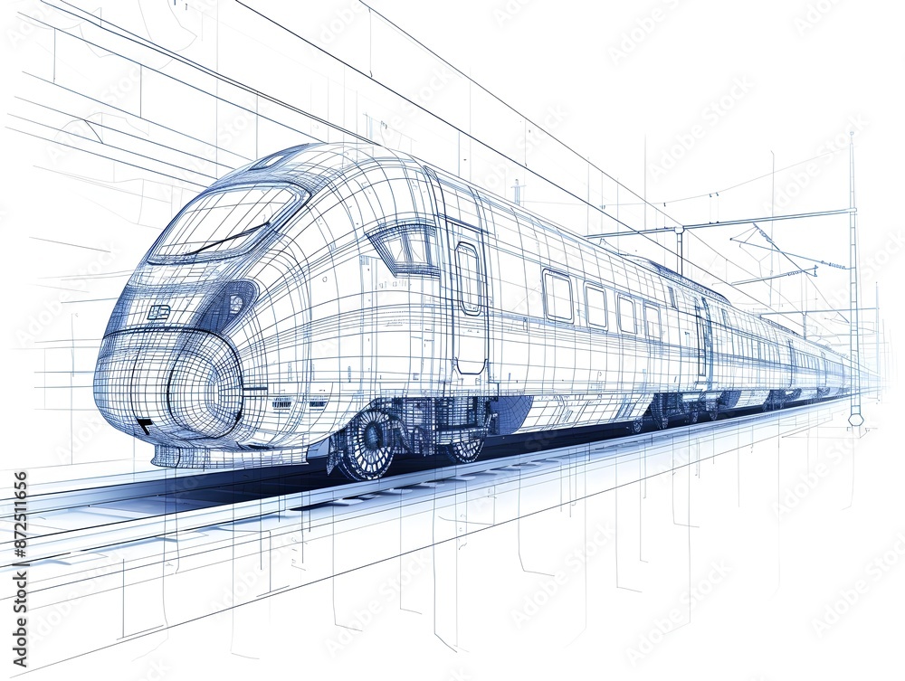 Futuristic Infographic Blueprints of High Speed Train Components and ...
