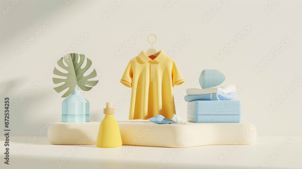 unisex three fashion objects composition, using a mix of yellow and ...