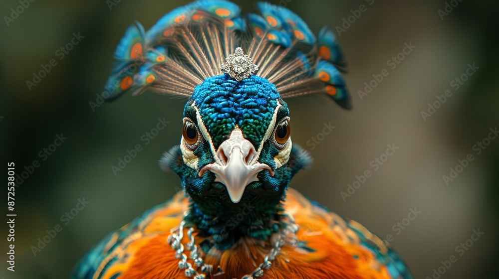 A Indian Peafowl (Peacock) With An Orange And Blue Mohawk Hairstyle ...