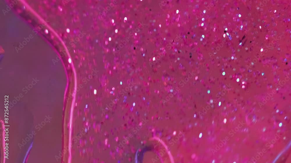 Glitter gel drip. Shimmering water spill. Glass moisture. Blur neon ...