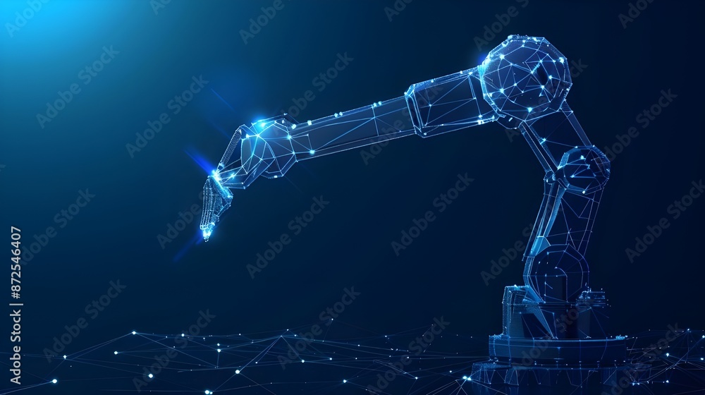 Robotic limb on a background of dark blue. idea of automation ...