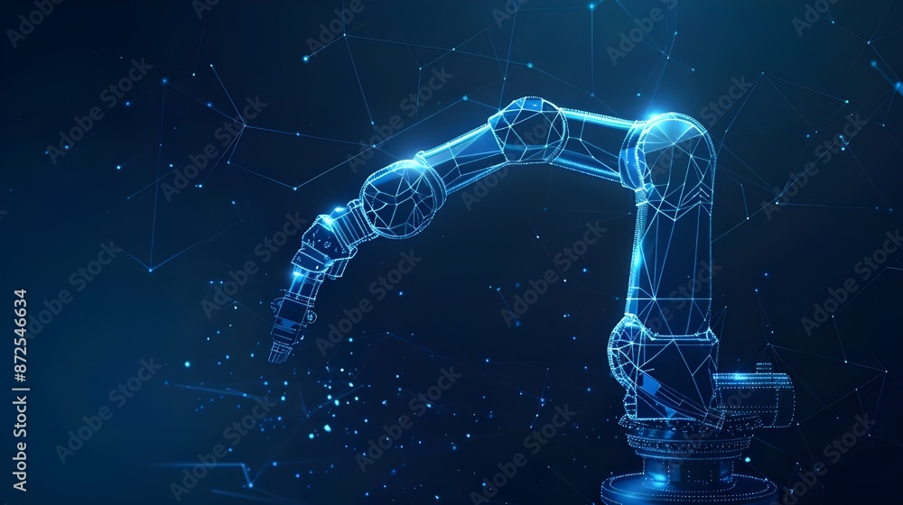 Robotic limb on a background of dark blue. idea of automation ...